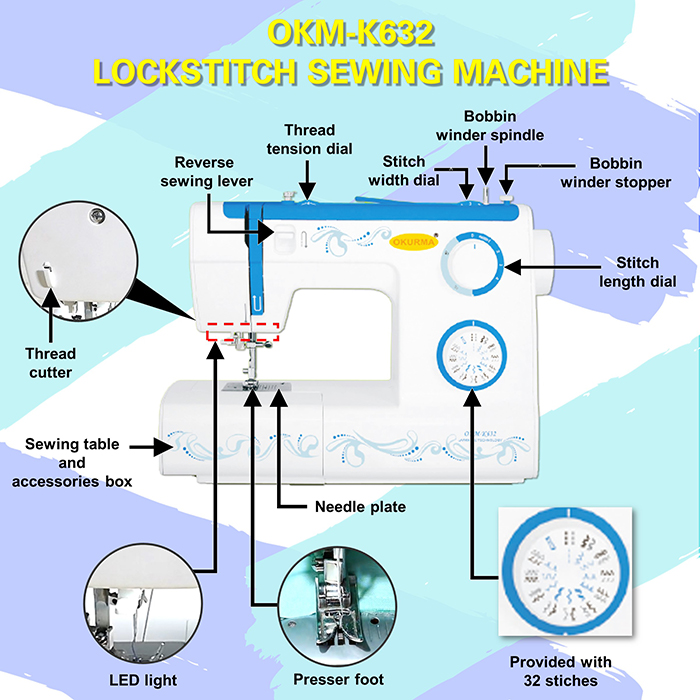 OKURMA/OKM-K632 PORTABLE LOCKSTITCH SEWING MACHINE